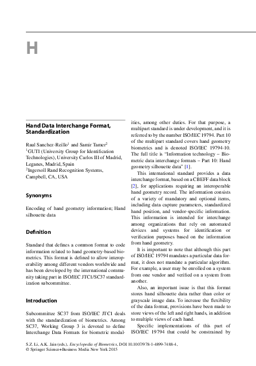 (PDF) Hand Data Interchange Format, Standardization