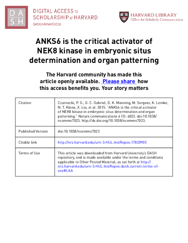 (PDF) ANKS6 is the critical activator of NEK8 kinase in embryonic situs ...