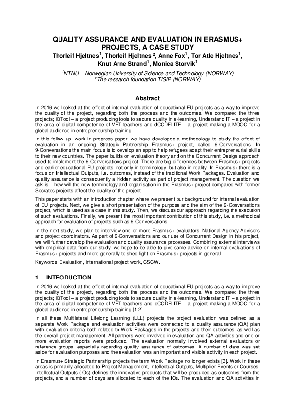 (PDF) Quality Assurance and Evaluation in Erasmus+ Projects, a Case Study
