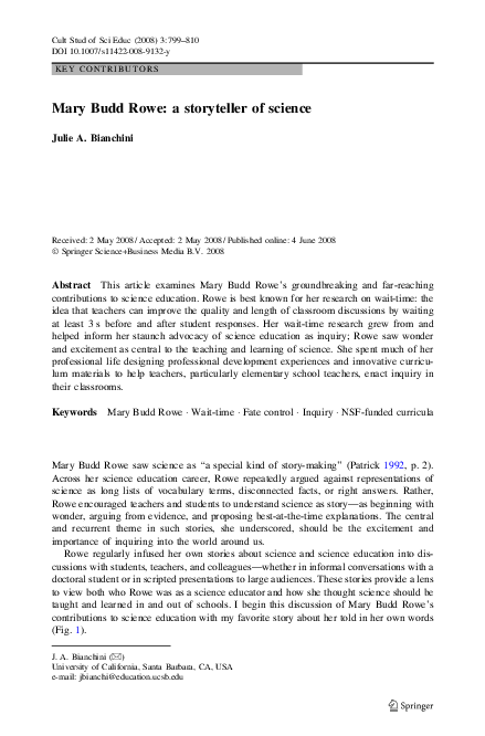 (PDF) Mary Budd Rowe: a storyteller of science