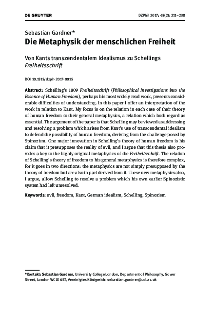 (PDF) Die Metaphysik der menschlichen Freiheit