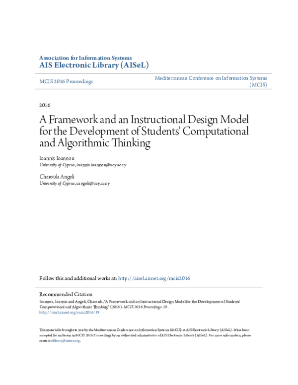 (PDF) A Framework and an Instructional Design Model for the Development ...