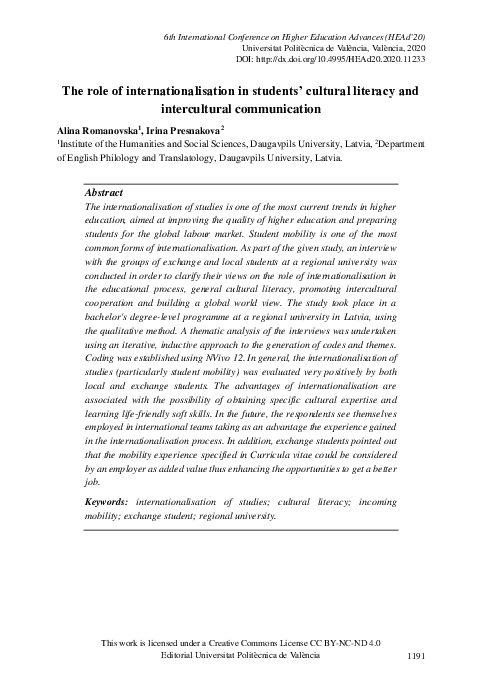 (PDF) The role of internationalisation in students’ cultural literacy ...