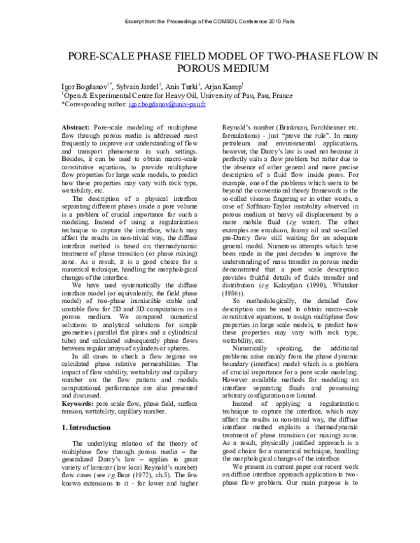 (PDF) Pore-Scale Phase Field Model of Two-Phase Flow in Porous Medium