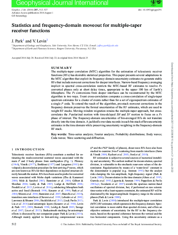Pdf Statistics And Frequency Domain Moveout For Multiple Taper