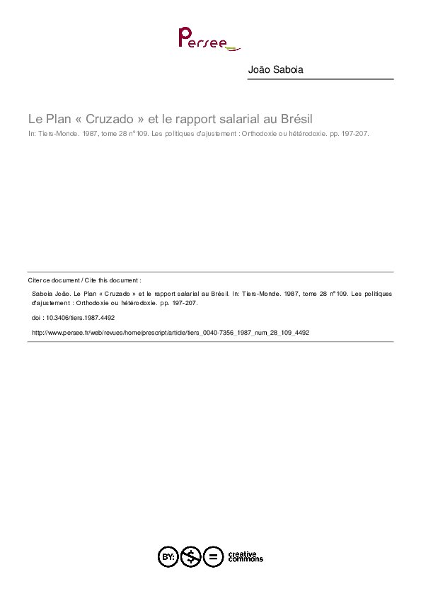 (PDF) Le Plan Cruzado et le rapport salarial au Br sil