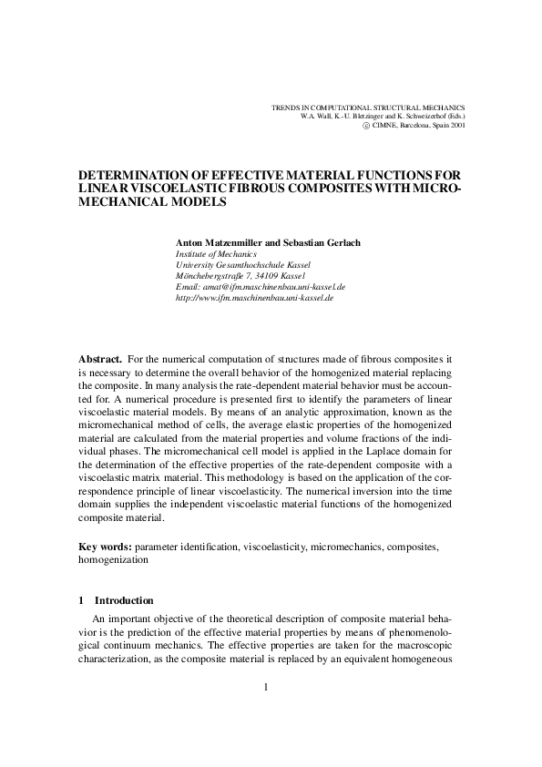 Pdf Determination Of Effective Material Functions For Linear Viscoelastic Fibrous Composites