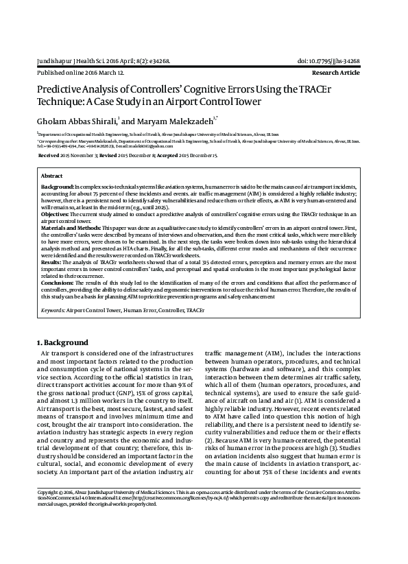 Pdf Predictive Analysis Of Controllers Cognitive Errors Using The Tracer Technique A Case