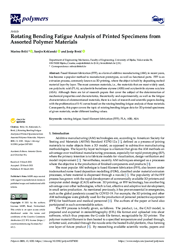 (PDF) Rotating Bending Fatigue Analysis of Printed Specimens from ...