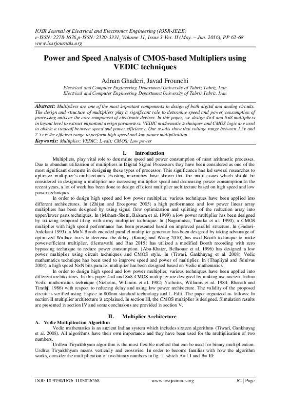 (PDF) Power and Speed Analysis of CMOS-based Multipliers using VEDIC ...