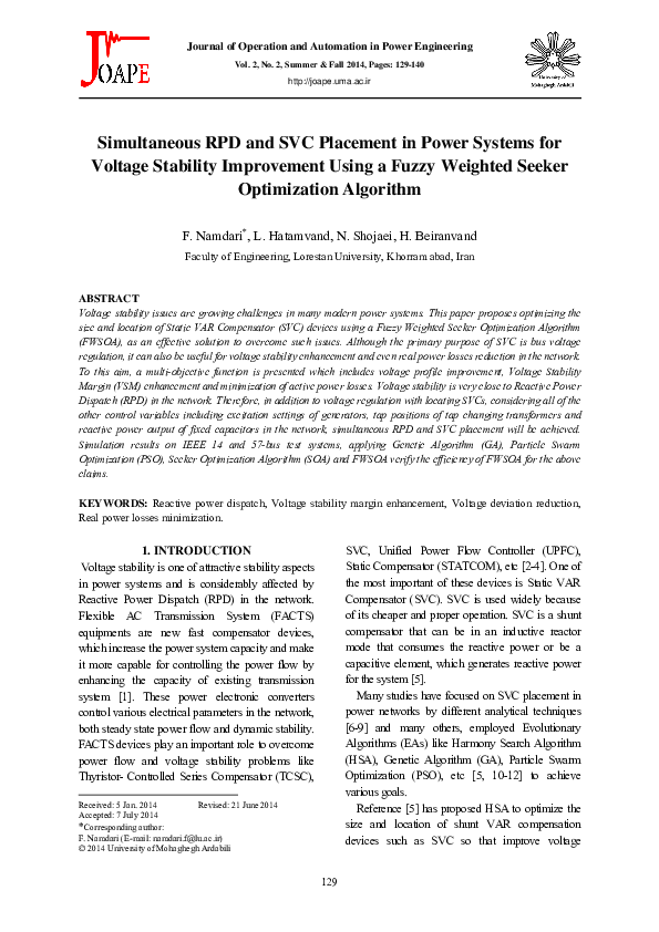 (PDF) Simultaneous RPD and SVC Placement in Power Systems for Voltage Stability Improvement ...