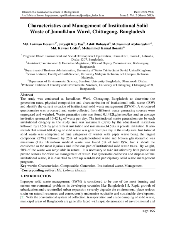 (PDF) Characteristics and Management of Institutional Solid Waste of