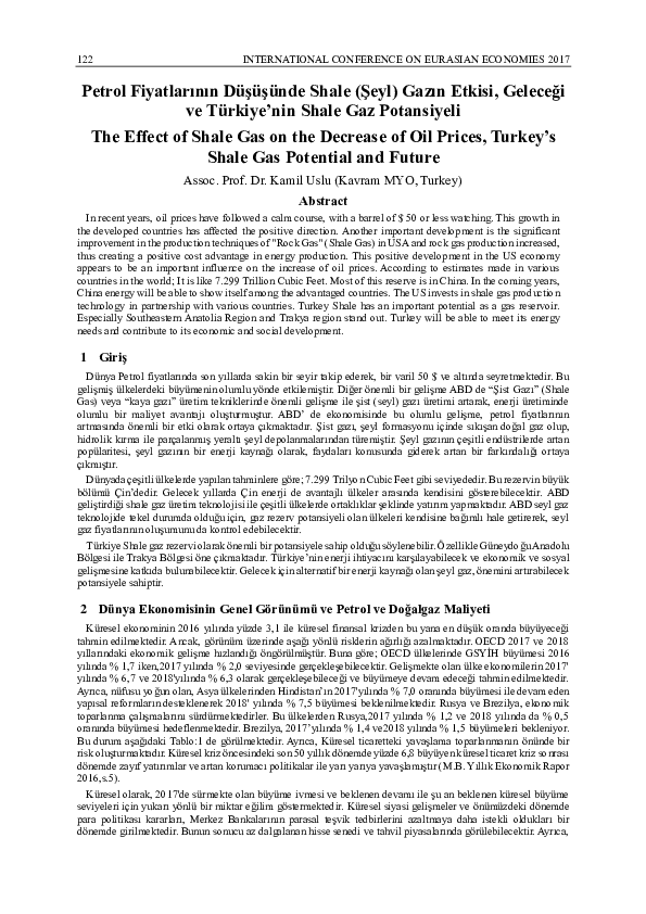 (PDF) The Effect of Shale Gas on the Decrease of Oil Prices, Turkey’s ...