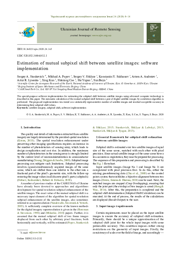 Pdf Estimation Of Mutual Subpixel Shift Between Satellite Images Software Implementation