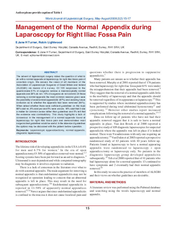 (PDF) Management of the Normal Appendix during Laparoscopy for Right ...