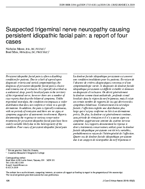 (PDF) Suspected trigeminal nerve neuropathy causing persistent ...