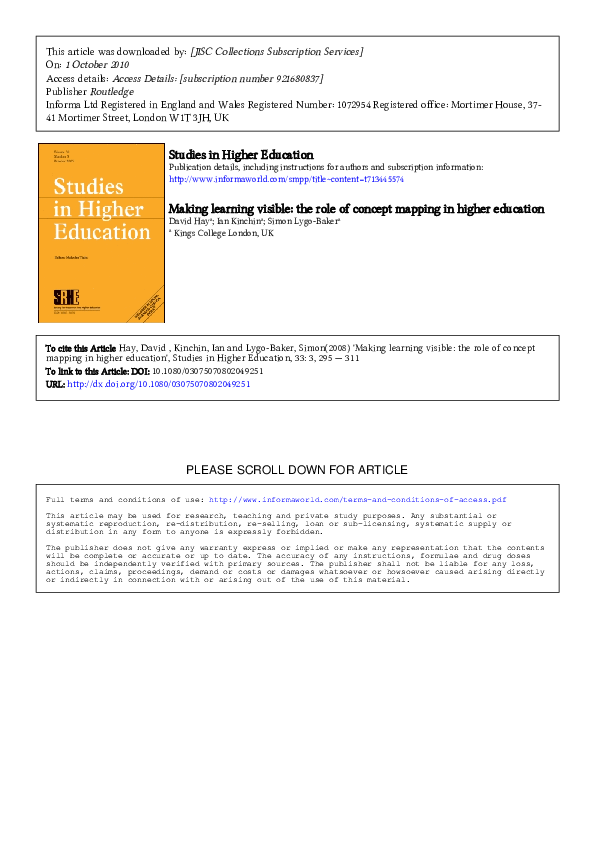 (PDF) Making learning visible: the role of concept mapping in higher ...