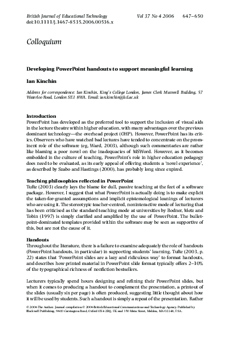 (PDF) Developing PowerPoint handouts to support meaningful learning
