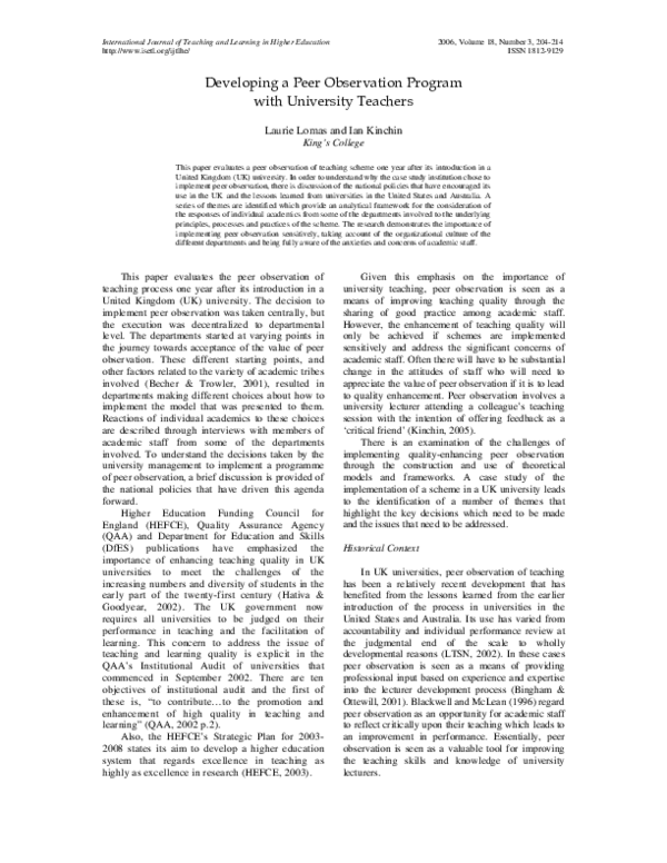 (PDF) Developing a Peer Observation Program with University Teachers