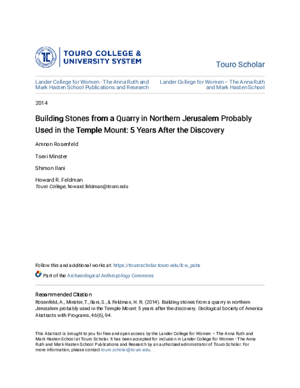 (PDF) Building Stones from a Quarry in Northern Jerusalem Probably Used ...