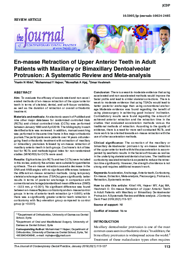 (PDF) En-masse Retraction of Upper Anterior Teeth in Adult Patients ...