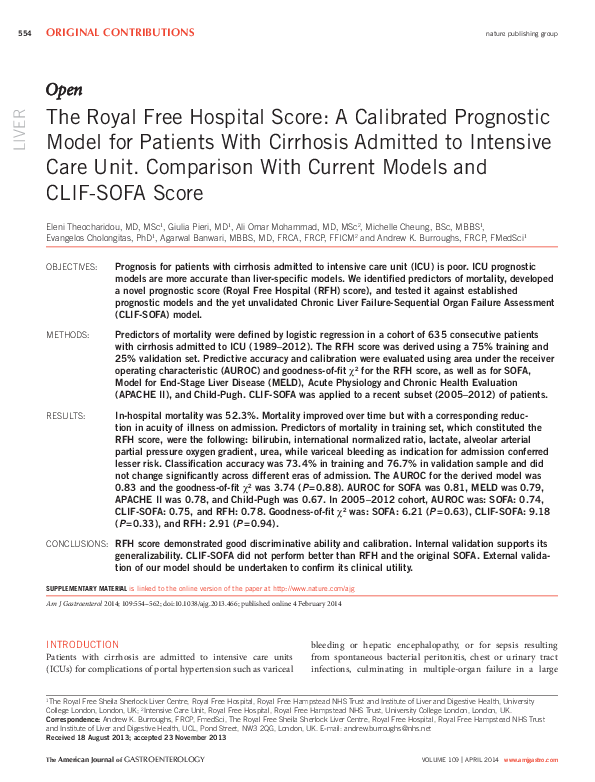 (PDF) The Royal Free Hospital Score: A Calibrated Prognostic Model for ...