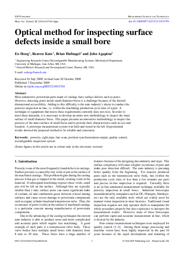 (PDF) Optical method for inspecting surface defects inside a small bore