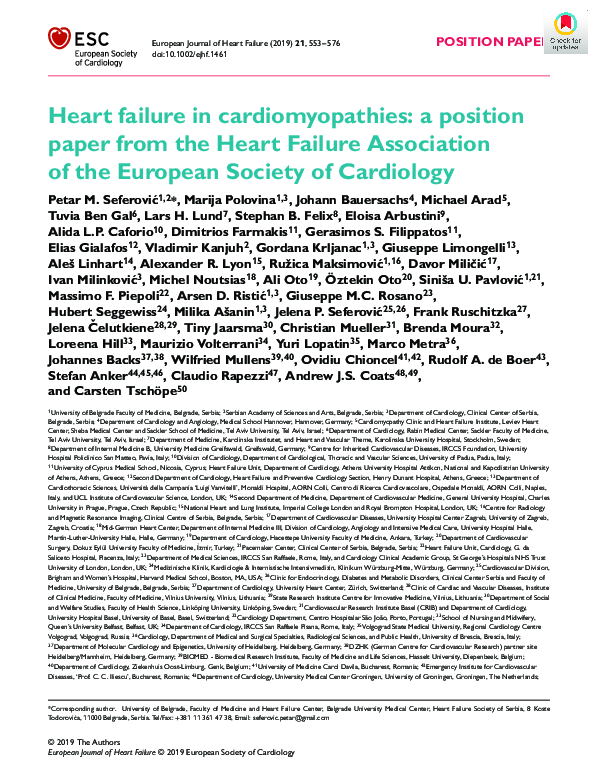 (PDF) Heart failure in cardiomyopathies: a position paper from the ...