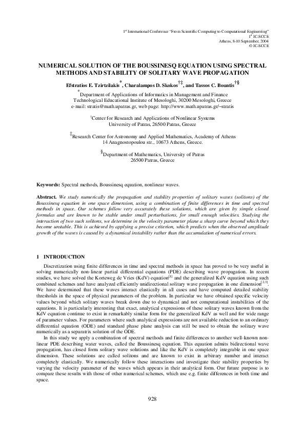 (PDF) Numerical Solution of the Boussinesq Equation Using Spectral Methods and Stability of ...