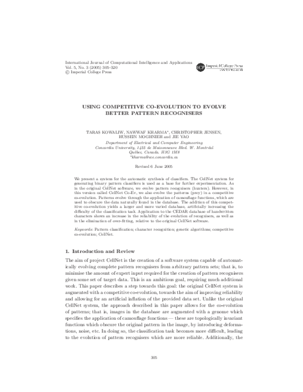 (PDF) Using competitive co-evolution to evolve better pattern recognisers