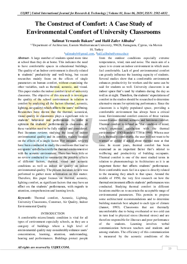 (PDF) The Construct of Comfort: A Case Study of Environmental Comfort ...