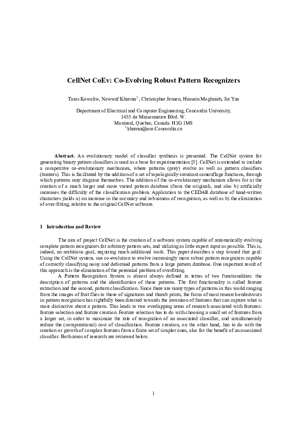 (PDF) CellNet CoEv: Co-Evolving Robust Pattern Recognizers