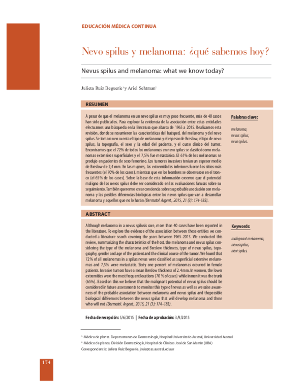 (PDF) Nevus spilus and melanoma: what we know today? Nevo spilus y ...