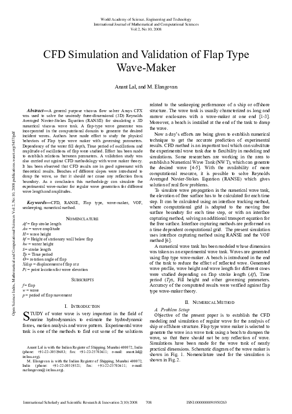 (PDF) CFD Simulation and Validation of Flap Type Wave-Maker
