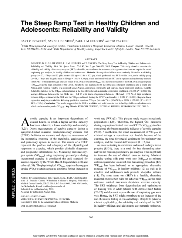 (PDF) The Steep Ramp Test in Healthy Children and Adolescents ...