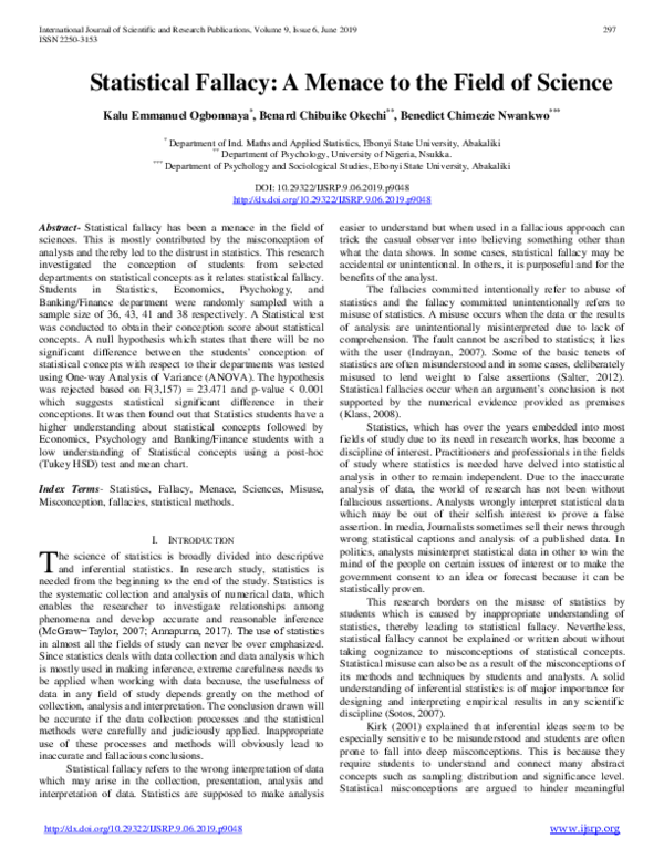 (PDF) Statistical Fallacy: A Menace to the Field of Science