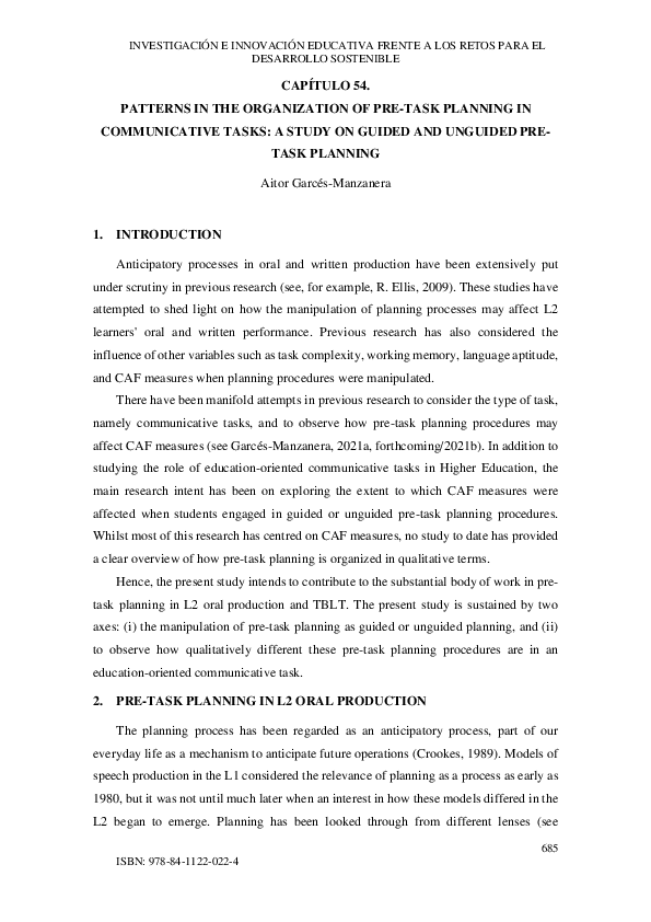 (PDF) PATTERNS IN THE ORGANIZATION OF PRE-TASK PLANNING IN ...