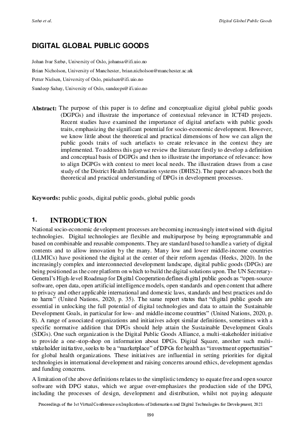 (PDF) Digital Global Public Goods