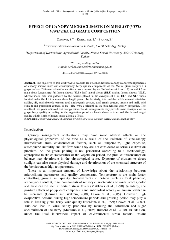 (PDF) Effect of Canopy Microclimate on Merlot (Vitis Vinifera L.) Grape ...