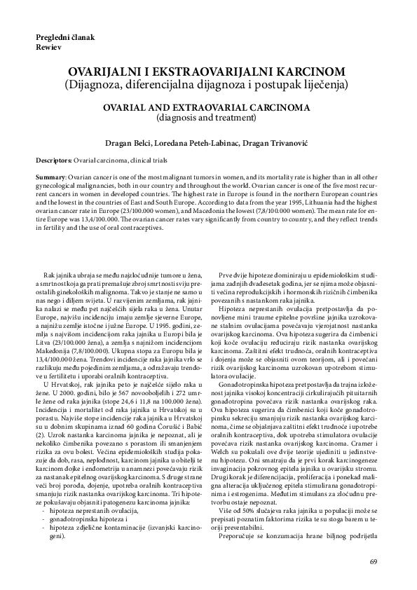 (PDF) OVARIJALNI I EKSTRAOVARIJALNI KARCINOM (Dijagnoza, diferencijalna ...