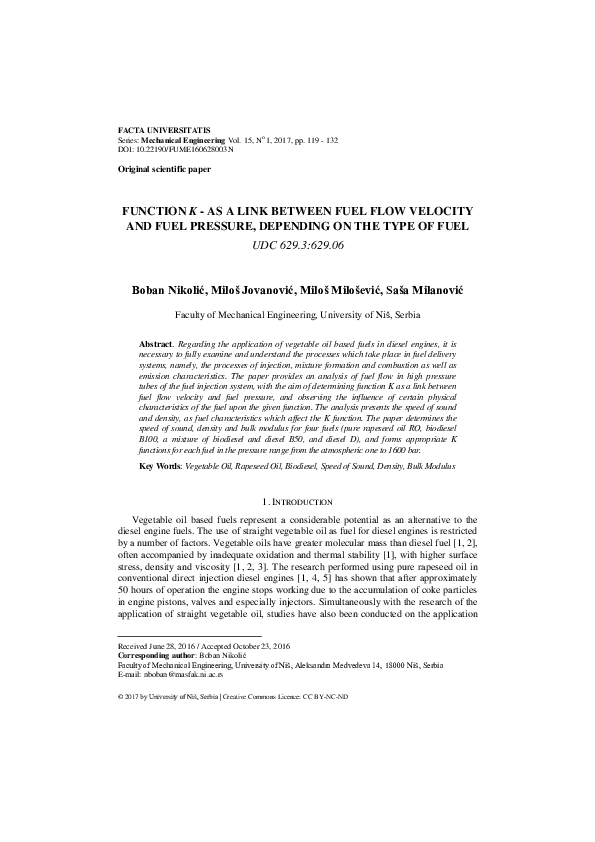 (PDF) Function Kas a Link Between Fuel Flow Velocity and Fuel Pressure ...