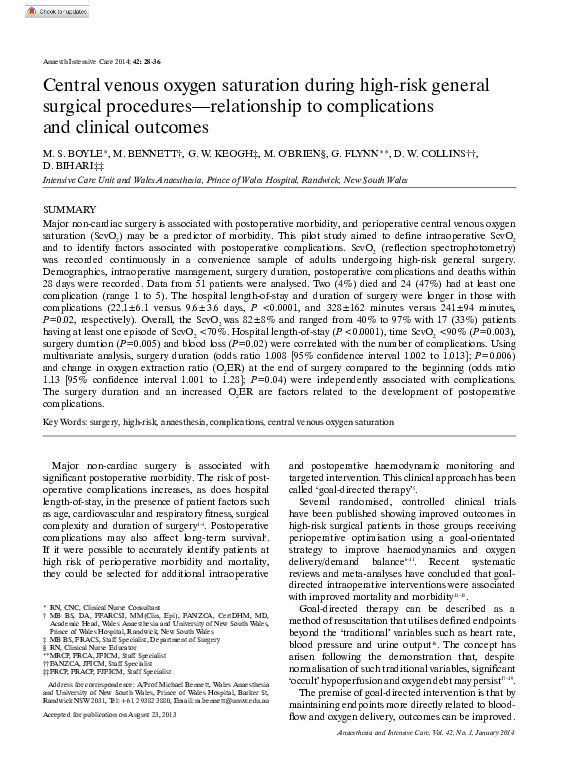 (PDF) Central venous oxygen saturation during high-risk general surgical procedures-relationship ...