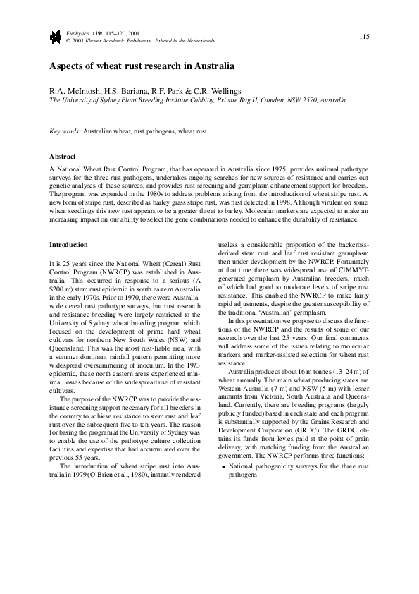 (PDF) Aspects of wheat rust research in Australia