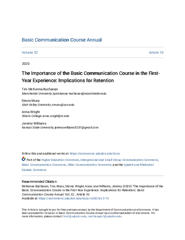 (PDF) The Importance of the Basic Communication Course in the First ...