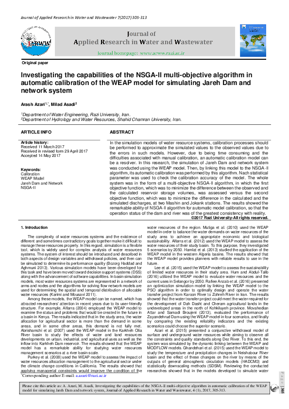 (PDF) NSGA-II for Automatic Calibration of WEAP Model