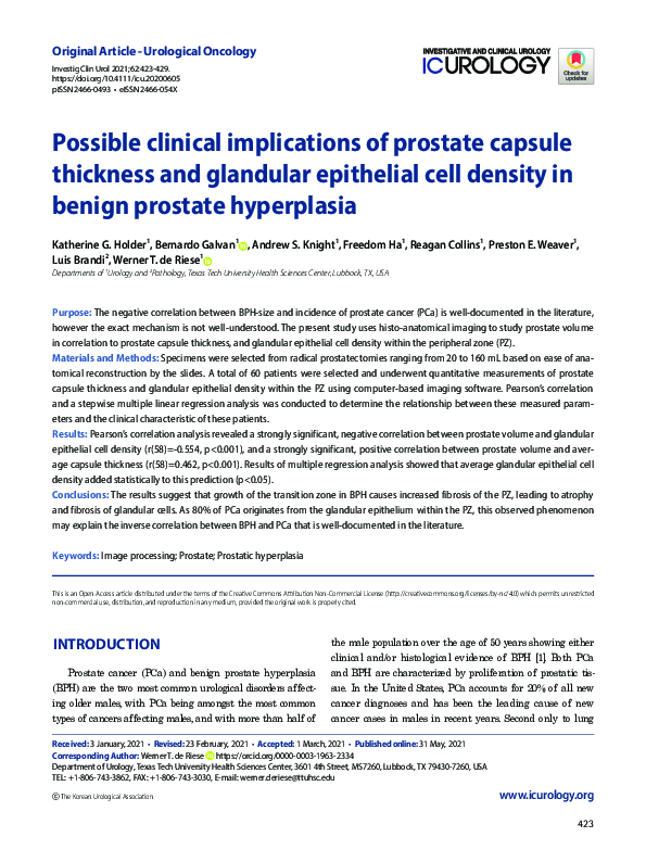 (PDF) Possible clinical implications of prostate capsule thickness and ...