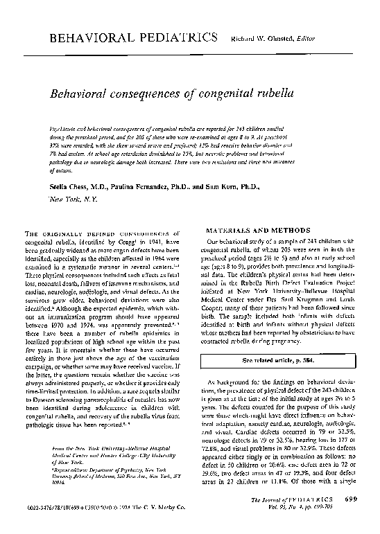 (PDF) Behavioral consequences of congenital rubella
