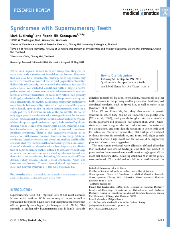 (PDF) Syndromes with supernumerary teeth