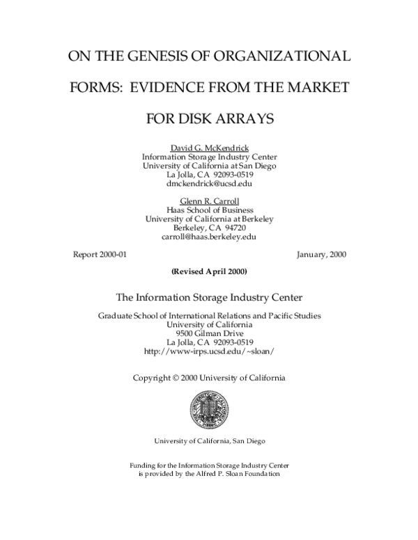 (PDF) Evolving Organizational Forms in Disk Arrays