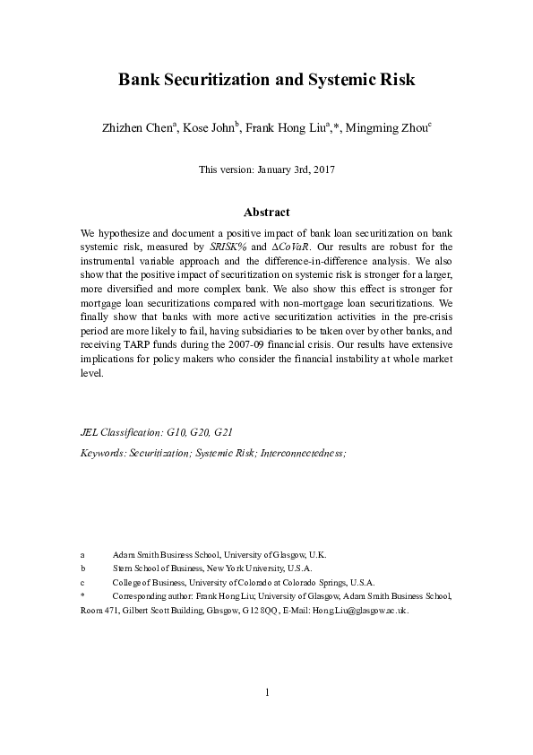 (PDF) Bank Securitization and Systemic Risk